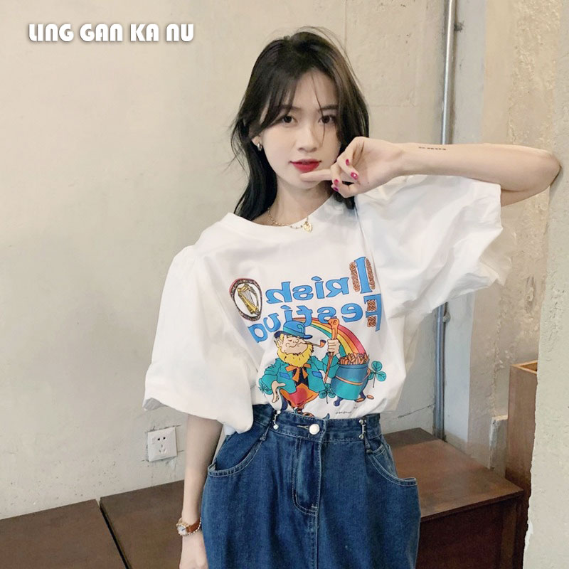 LING GAN KA NU ผู้หญิงพัฟแขนเสื้อออกแบบเสื้อยืด 2022 IG สไตล์แฟชั่นฤดู ...