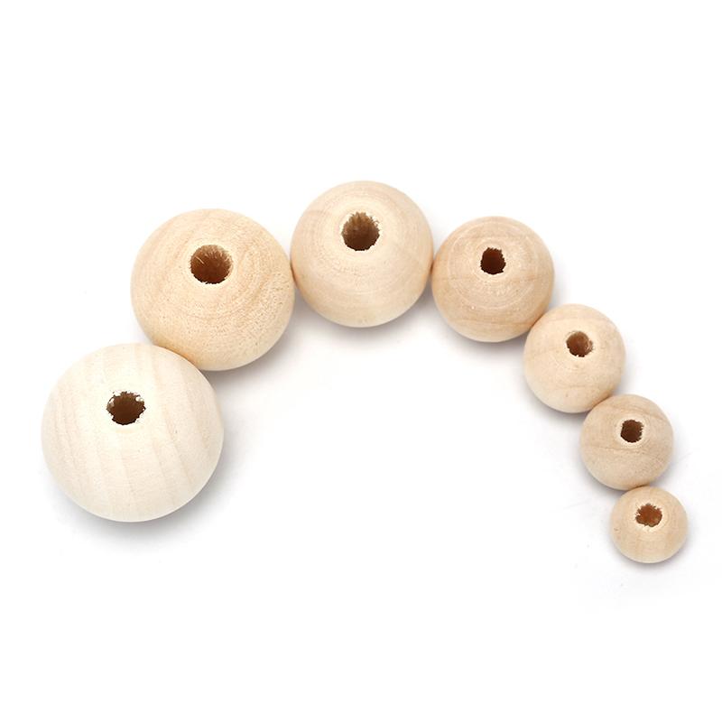 Round Wood Spacer Bead Natural Unpainted Wooden Ball Beads DIY Craft ...