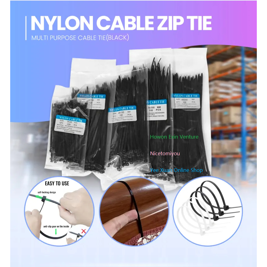 22" 7.6MM x 550mm Multipurpose Nylon Cable Ties Self Locking Zip Tie ...