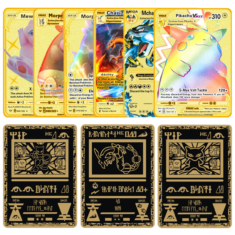 【Yibei Fairy Tale Toy City】Pokémon Cards Gold Letters Metal Card Vmax V ...