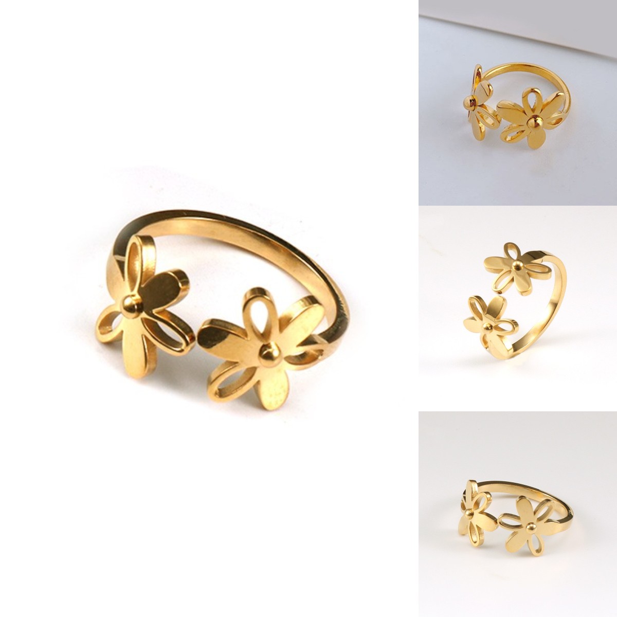 Daisy Flower Ring 18K Gold Plated Titanium Hollow Adjustable New Arrival Korean Style ...