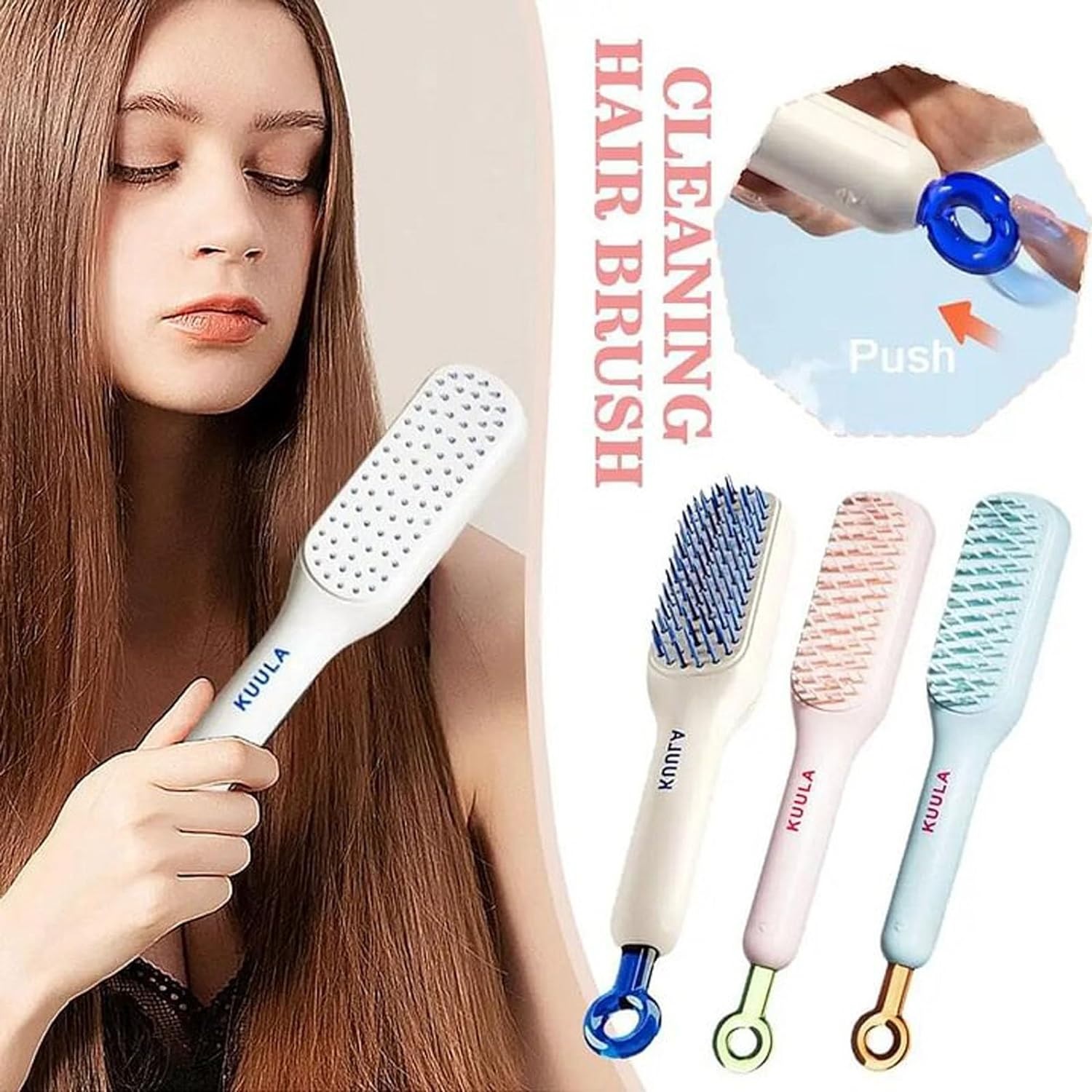 Pack of 02 - Self-Cleaning Anti-Static Hair Brush with Retractable ...