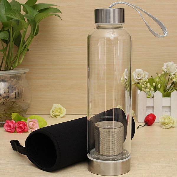 BPA Free Glass Sport Water Bottle with Tea Filter Infuser Protective ...