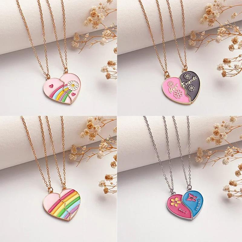 2 Pcs/Set Best Friends Pendant Necklace Broken Love Heart Women Chain ...