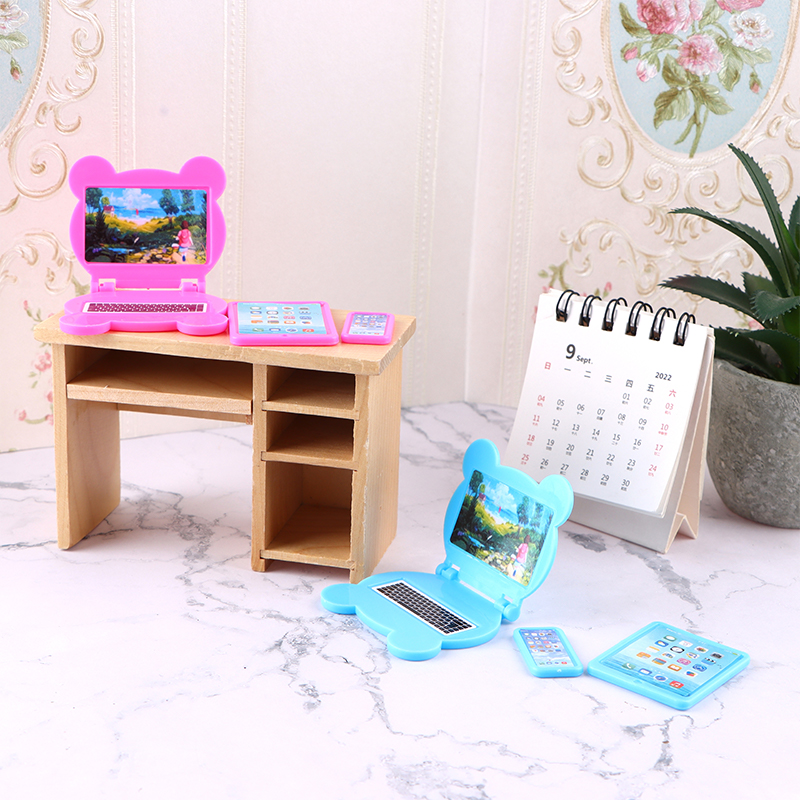 3Pcs/Set 1:12 Dollhouse Miniature Folding Laptop Model Computer Tablet ...