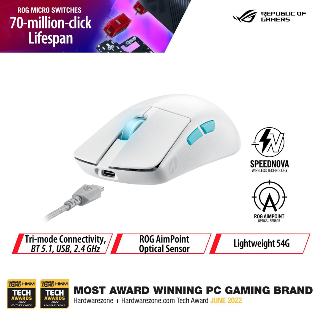 Asus ROG Harpe Ace Aim Lab Edition Gaming Mouse - Black / Moonlight White, 54g Ultra-Lightwieght ...