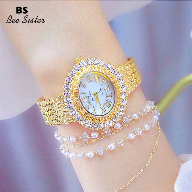 BS Bee Sister นาฬิกาข้อมือผู้หญิง1709,นาฬิกาควอตซ์กันน้ำสายโลหะผสมสเตน ...