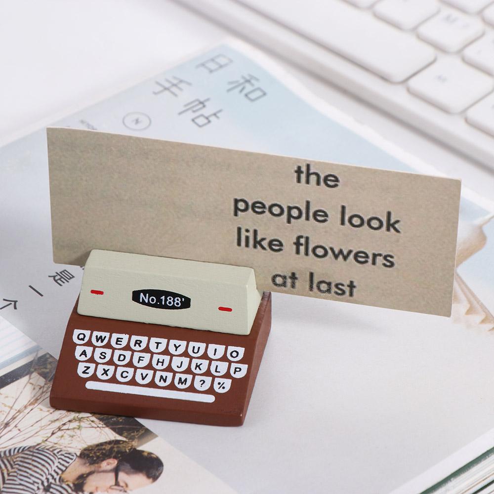 Creative Wood Table Stand Card Holder Note Clip Typewriter Shape Photo ...