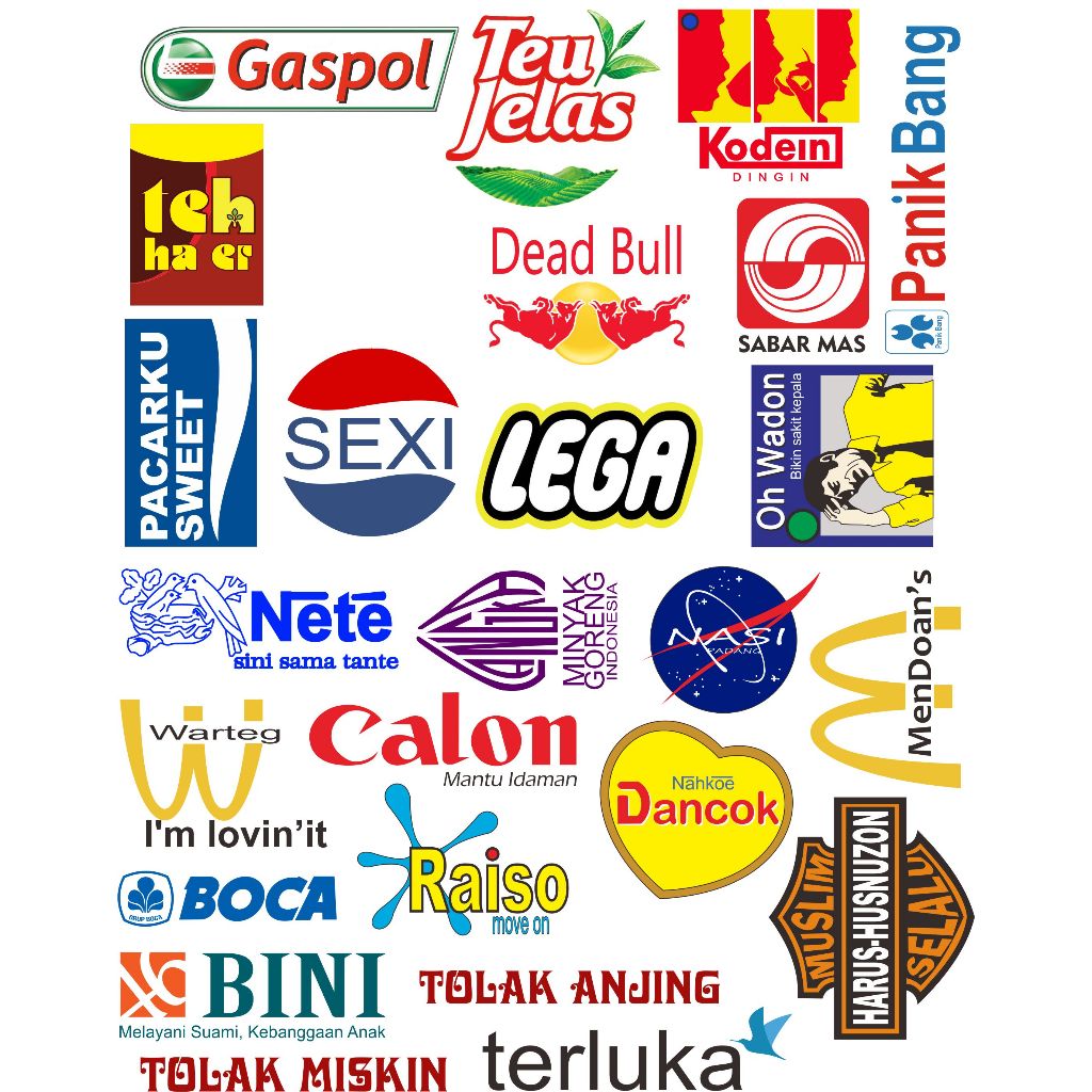 STIKER LAKU 25 pcs STICKER PACK BRAND PARODY HUMOR LUCU TYPO LOGO ...