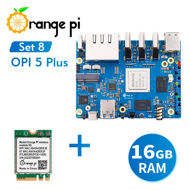 Orange Pi 5 Plus 16G R6 WiFi Module, DDR4 RK3588 2.5G Dual Ethernet ...