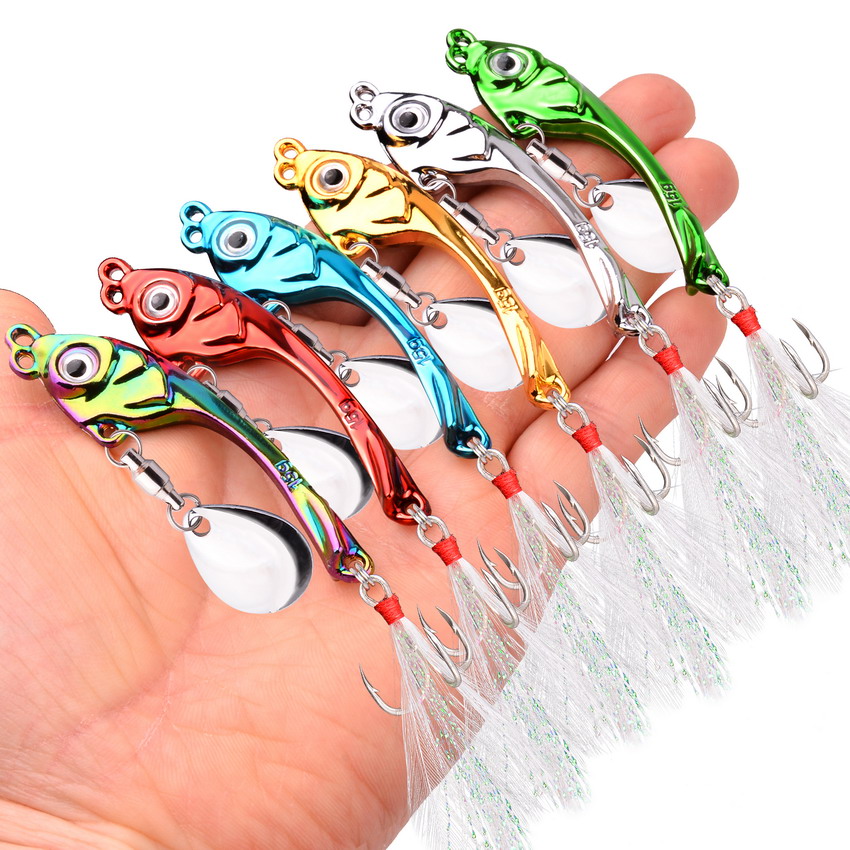 12PCS Bait Metal Vib Fishing Lure Trolling Rotating Spoon Wobbler ...