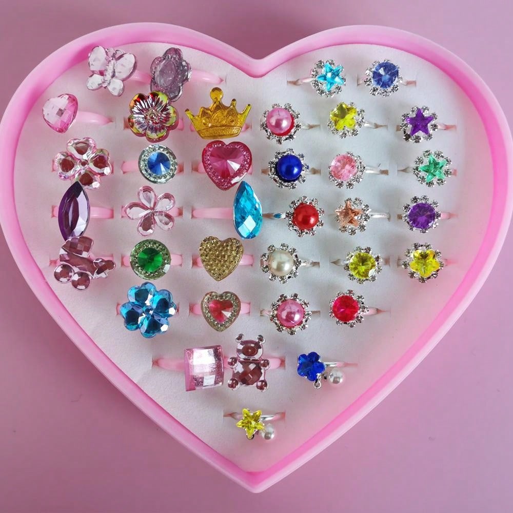 10Pcs Cute Cartoon Kids Rings Kawaii Children Girls Flower Alloy Finger ...
