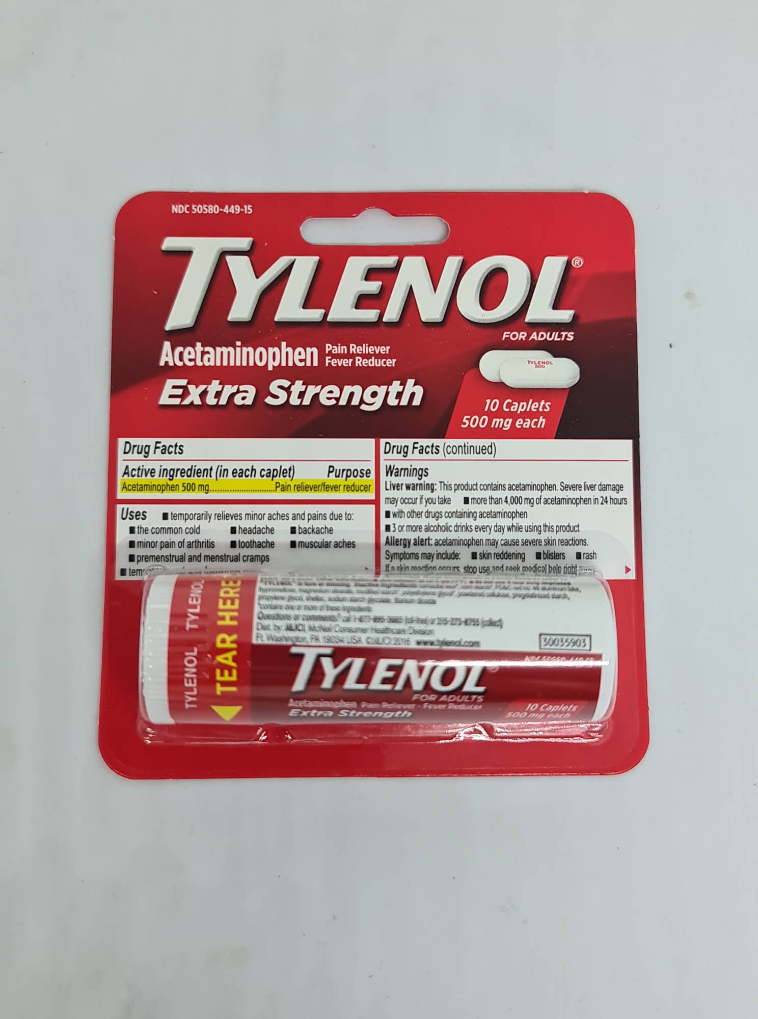 Pain Relief Tylenol Extra Strength Acetaminophen 24 caplets 500mg ...