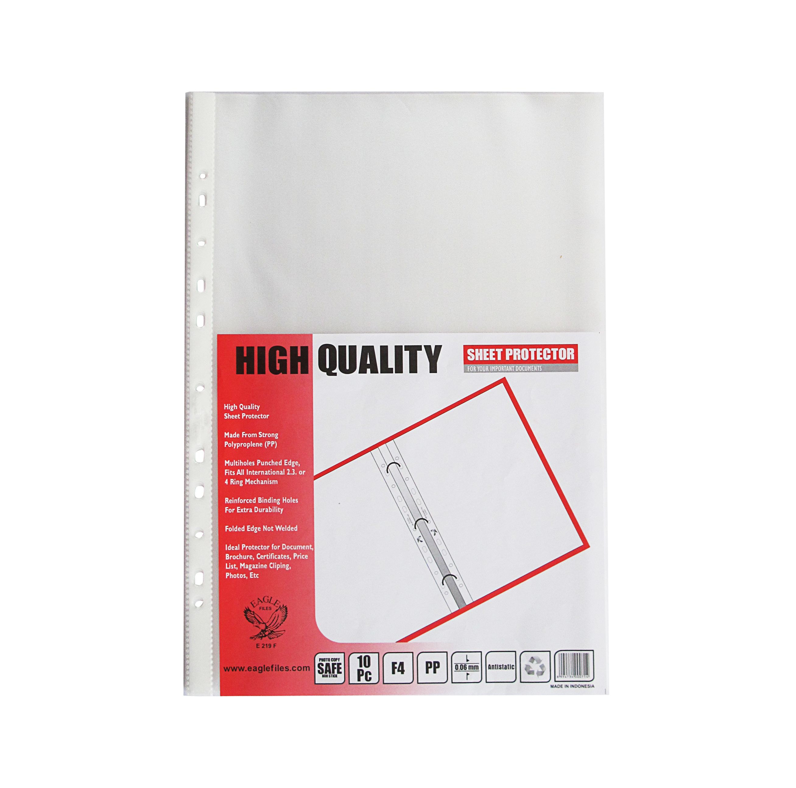 Sheet Protector F4 (Folio) EAGLEFiles Isi 10 pcs/pack PP Pockets ...