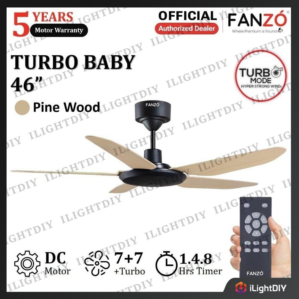FANZÓ TURBO/TURBO Baby 56"/46" 14 Speed+Turbo DC Motor 5 Blades Remote ...