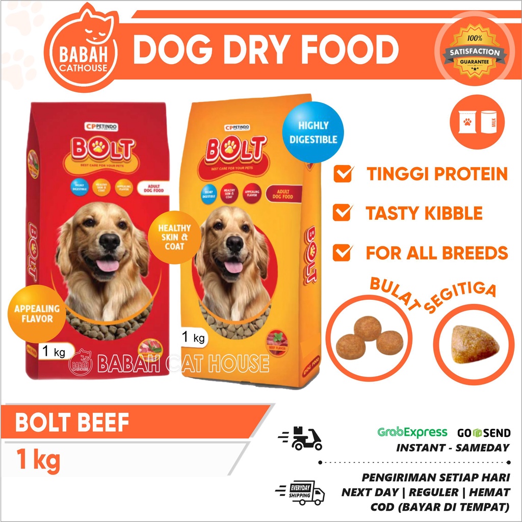Dog Food BOLT BEEF 1KG Makanan Anjing Dewasa Anak Puppy Murah Kering 1 ...