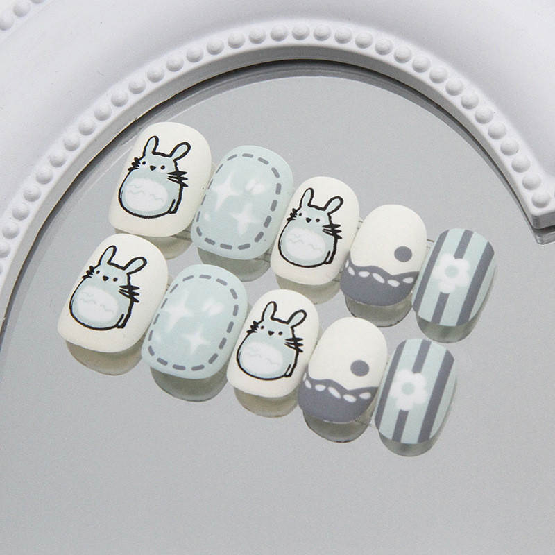 24Pcs Cute short Fake Nails with Glue DIY Art Design False Nails ...