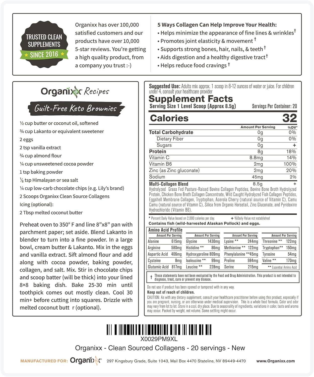 Organixx Clean Sourced Collagen Powder, Hydrolyzed Protein Powder ...