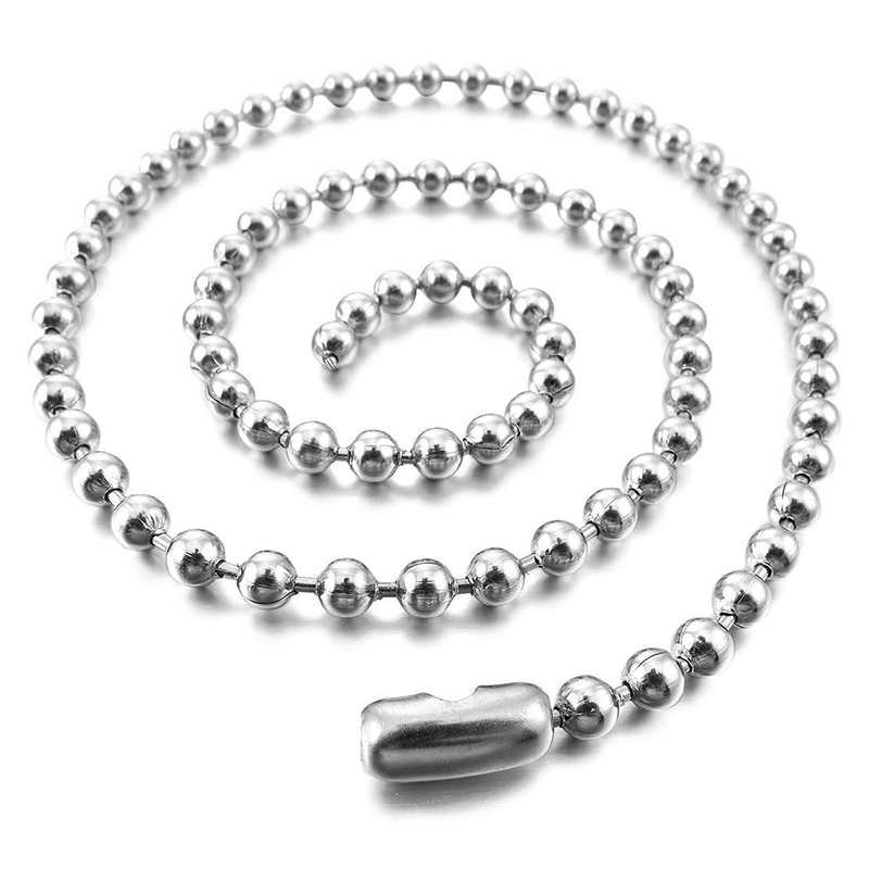 1.5mm Big Stainless Steel Bead Pearl Necklace Chain Link Men's Silver ...