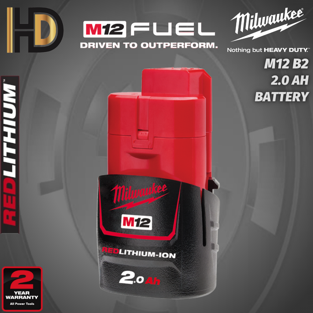 Milwaukee M12 2.0AH Battery RED LITHIUM ION ( M12B2 ) | Lazada