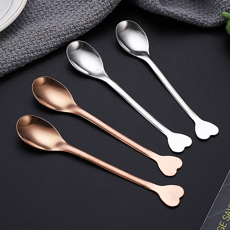 2pcs Stainless Steel Love Handle Shaped Coffee Spoon Teaspoon Children ...