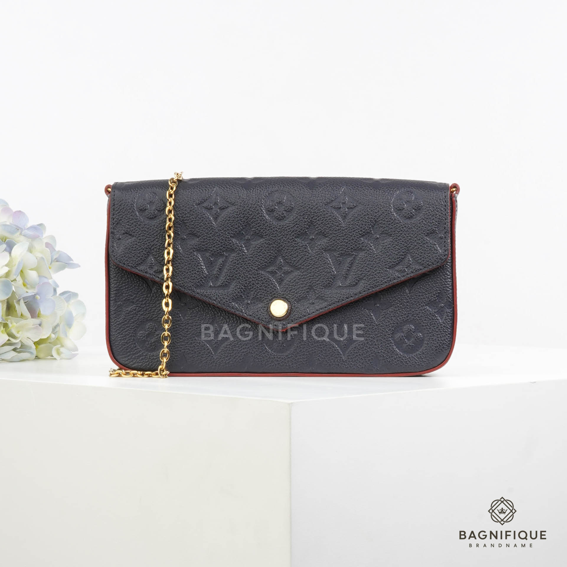 LOUIS VUITTON FELICIE EMBOSSED LEATHER NAVY RED EDGE - Bagnifique ...