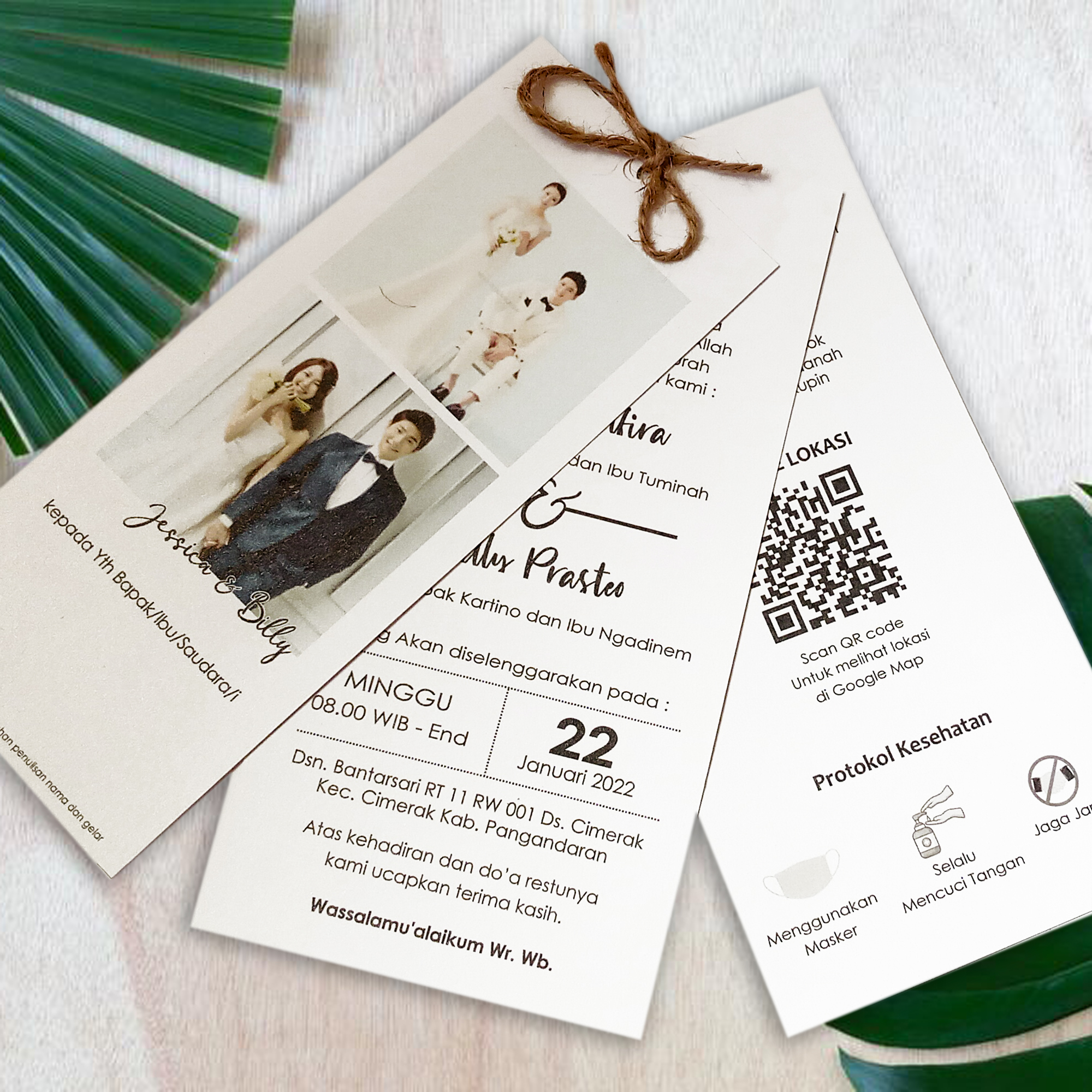 undangan Hang tag 2 lembar 2 pay tali rami pakai poto Bahan Glossy ...