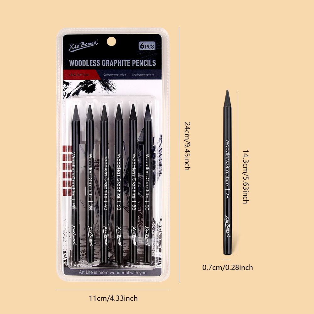 Artists Woodless Charcoal Pencil Set,Including Soft, Medium and Hard,HB ...
