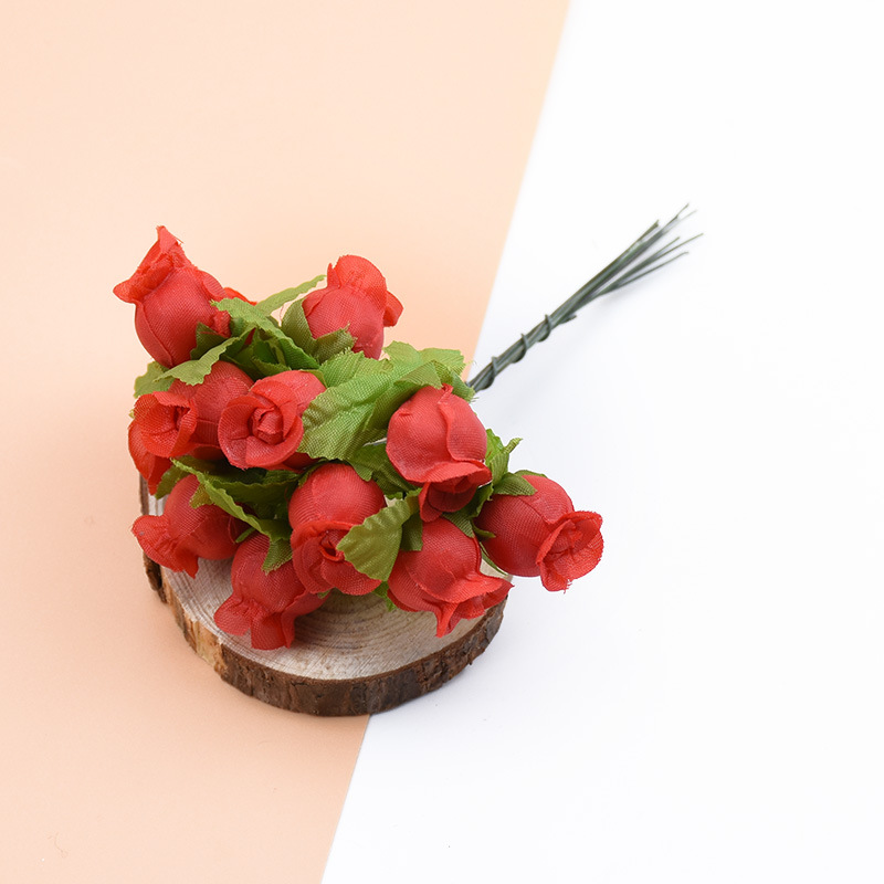 12pcs/bundle Artificial Silk Mini Rose Bud Flower Diy Flower Bouquet ...