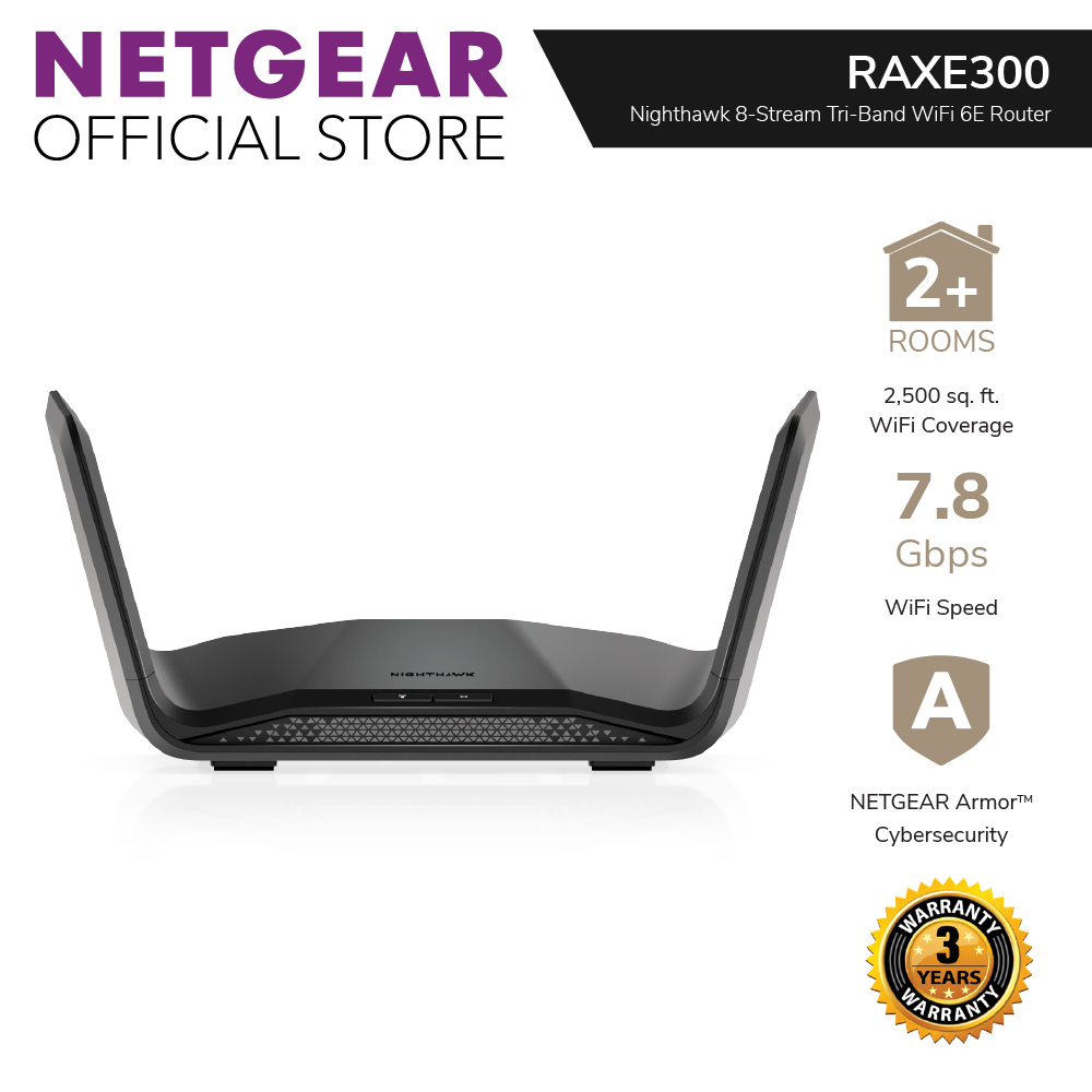 NETGEAR Nighthawk WiFi 6E Router (RAXE300): 8-Stream Tri-Band, Up to 2,500 sq ft, AXE7800 7 ...