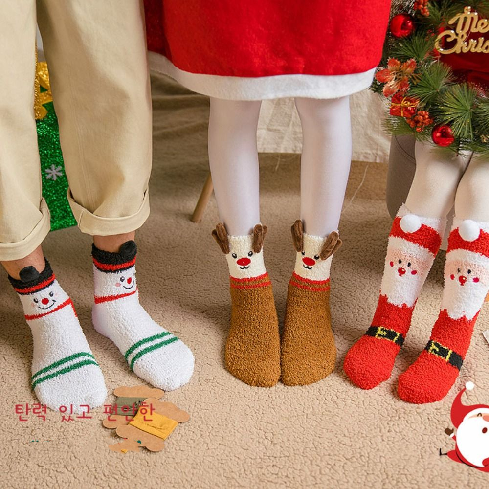 Cute Fleece Christmas Socks Elk Snowman Cartoon Hosiery Santa Claus ...