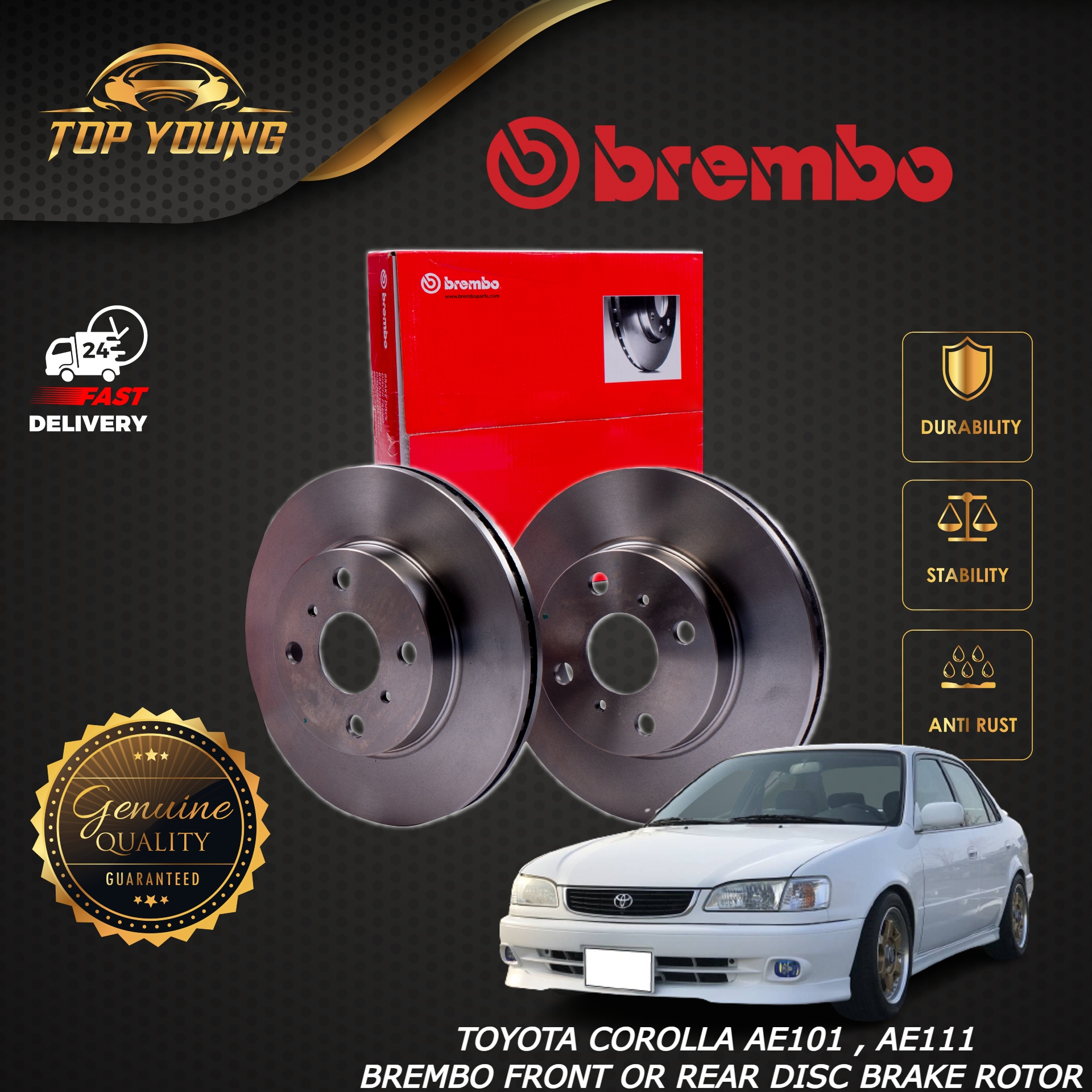 BREMBO TOYOTA COROLLA AE101 AE111, FRONT OR REAR 100% ORIGINAL BREMBO ...