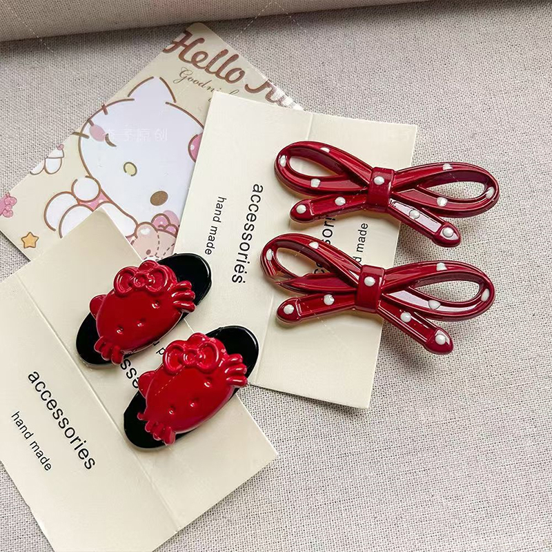 New Sanrio HelloKitty Hair Clip Cartoon KT Angora Red Polka Dots Bow ...