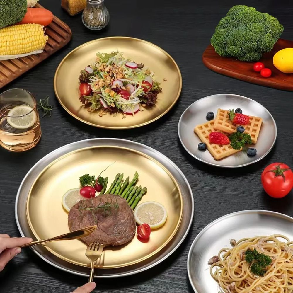 Storage Food Plate Stainless Steel Metal Tray Retro European Style ...