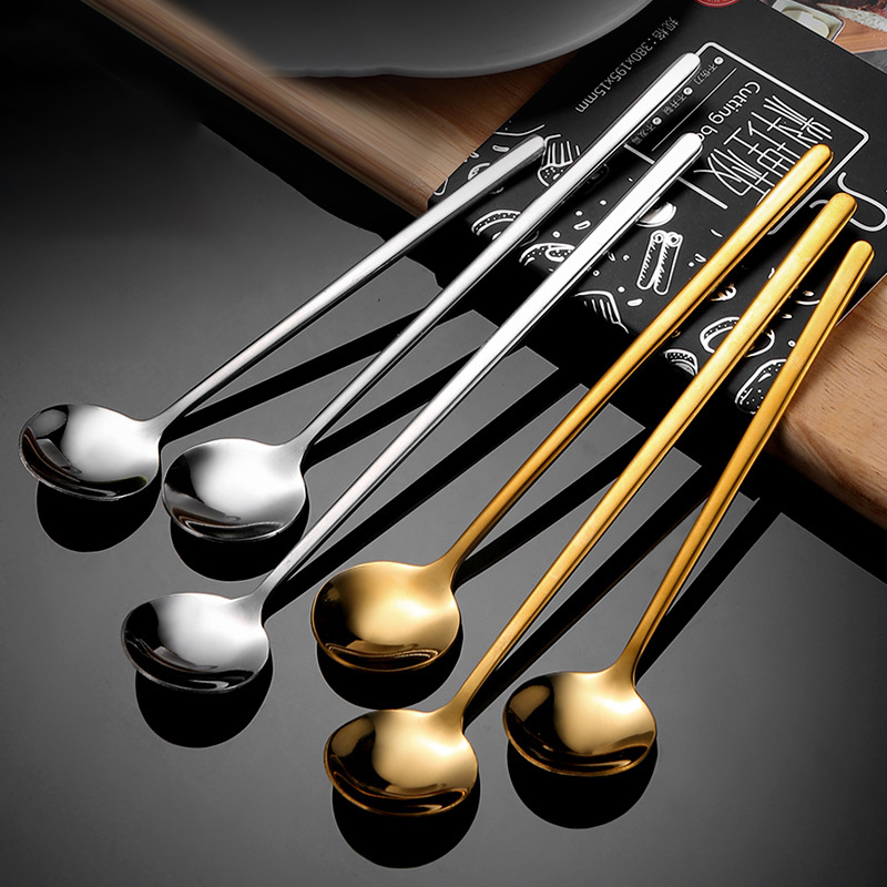 Long Handled 304 Stainless Steel Coffee Spoon Ice Cream Dessert Tea ...