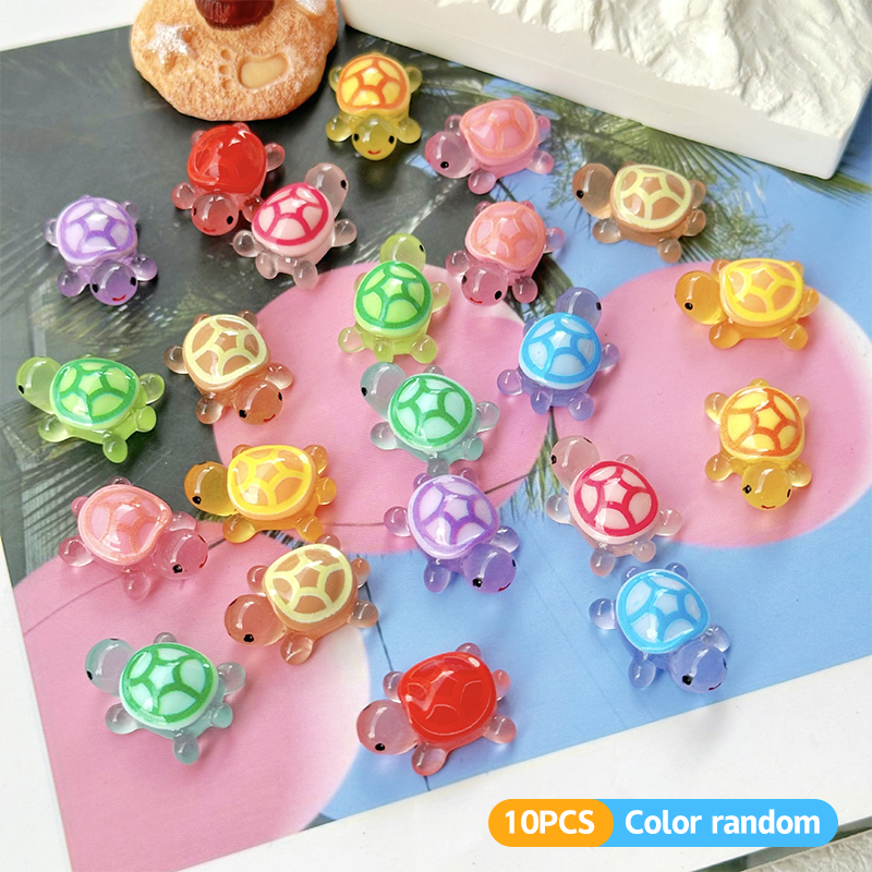 10Pcs Cute Cartoon Mini Luminous Turtle Resin Miniature Figurine ...