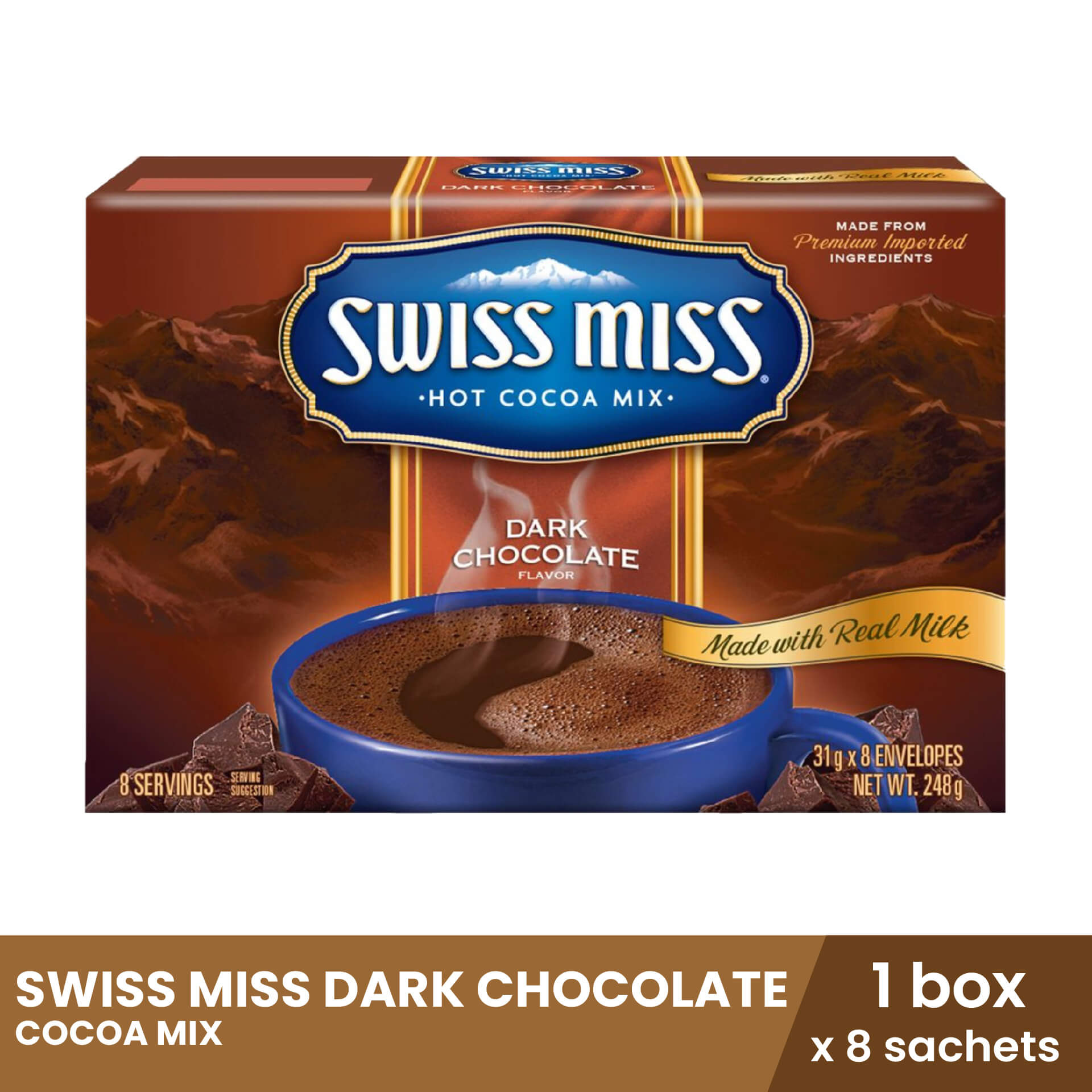 SWISS MISS Dark Chocolate 8 sachets x 31g, healthy milk, breakfast food ...