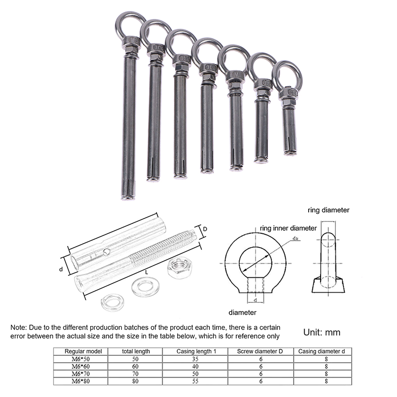 1Pc M6 Anti-Loose Sheep Eye Pull Screw Belt Expansion Screws Hanging ...