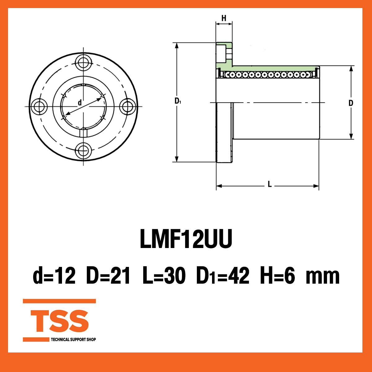 LMF12UU ลิเนียร์แบริ่งสไลด์บุชกลม แบบหน้าแปลน / หน้ากลม LMF12 UU ...
