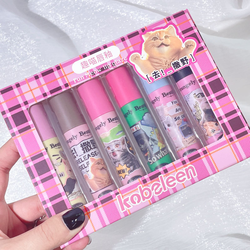 kobeleen Fun Meow Lip Glaze 6-color Box Light and Dense stick Matte ...