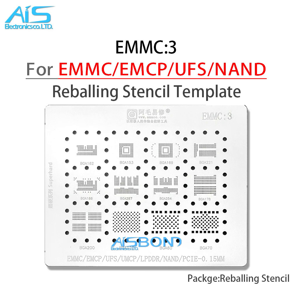 AMAOE EMMC3 BGA Reballing Stencil For Android Nand Flash EMMC EMCP UFS ...