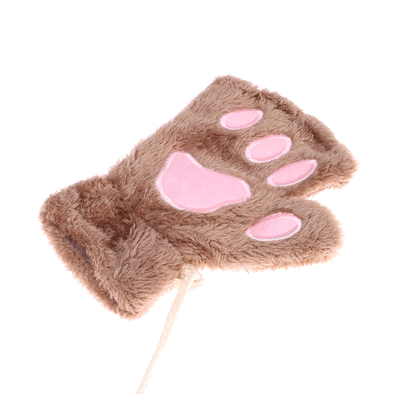 Cute Cat Paw Fingerless Gloves Warm Soft Plush Fingerless Glove Half ...