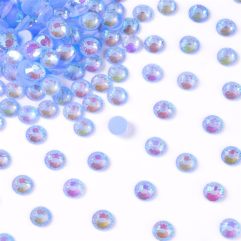 Mocha Shimmer Light Blue AB SS6-SS30 Glass Flatback Rhinestones Glitter Round Glue On Stones for ...