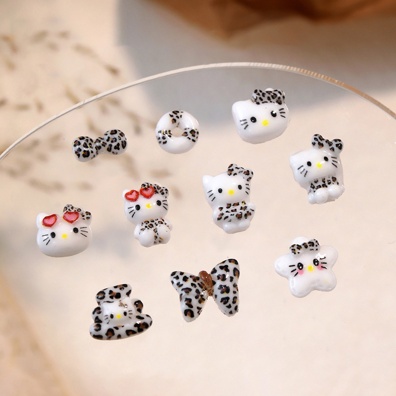 5pcs Sanrio Leopard Print Hello Kitty Cartoon Nail Accessories Glasses ...