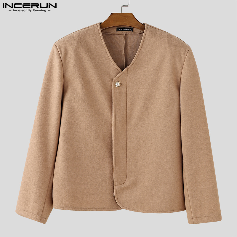 INCERUN Men's Collarless Cropped Design Suit Coats Solid All-match Long ...