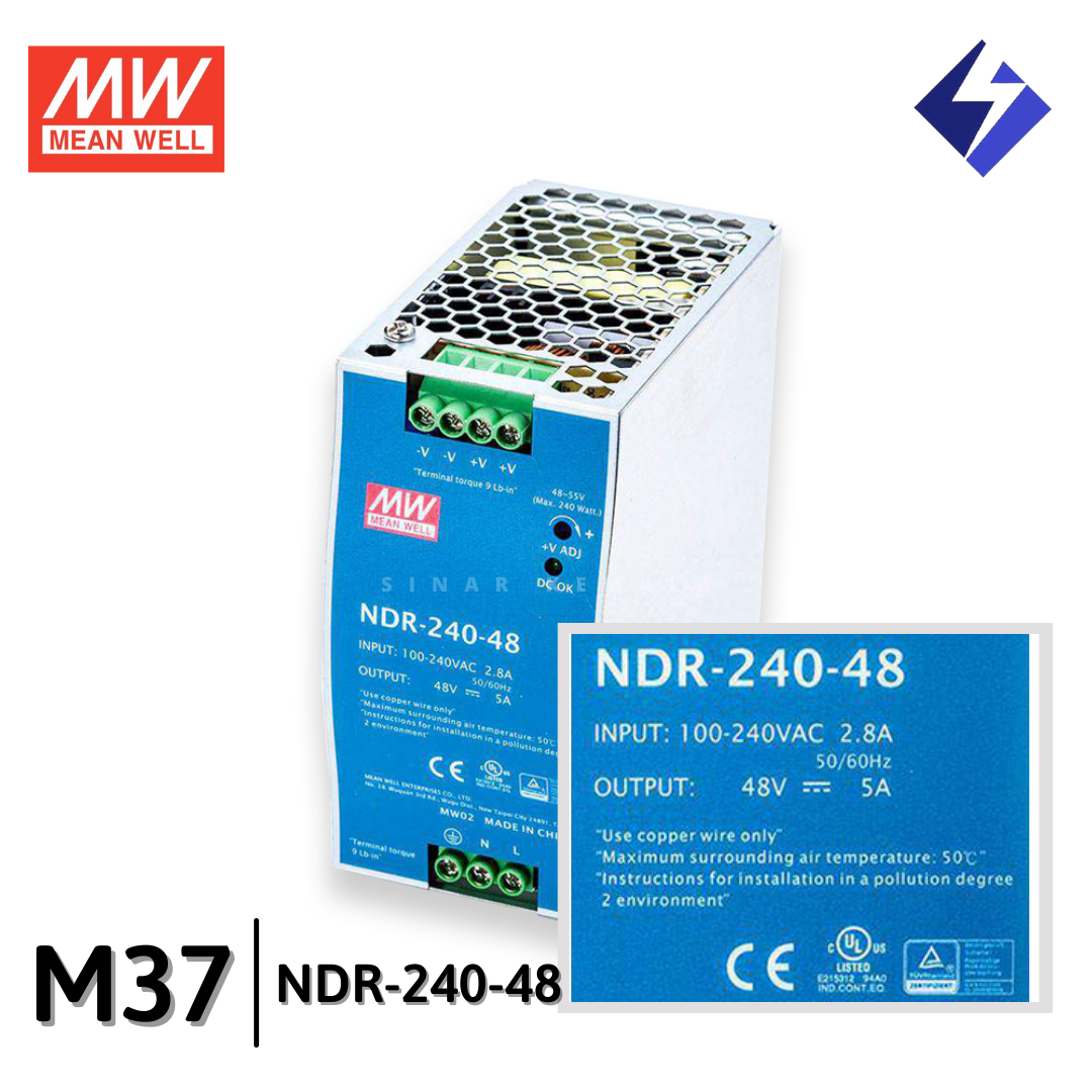 Power Supply MEANWELL NDR-240-48 Industrial Trafo 48V DC 240W 5A DIN ...