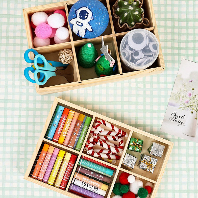 Multi Grid Storage Wooden Box Flower Pot Tray Desktop Organizer ...