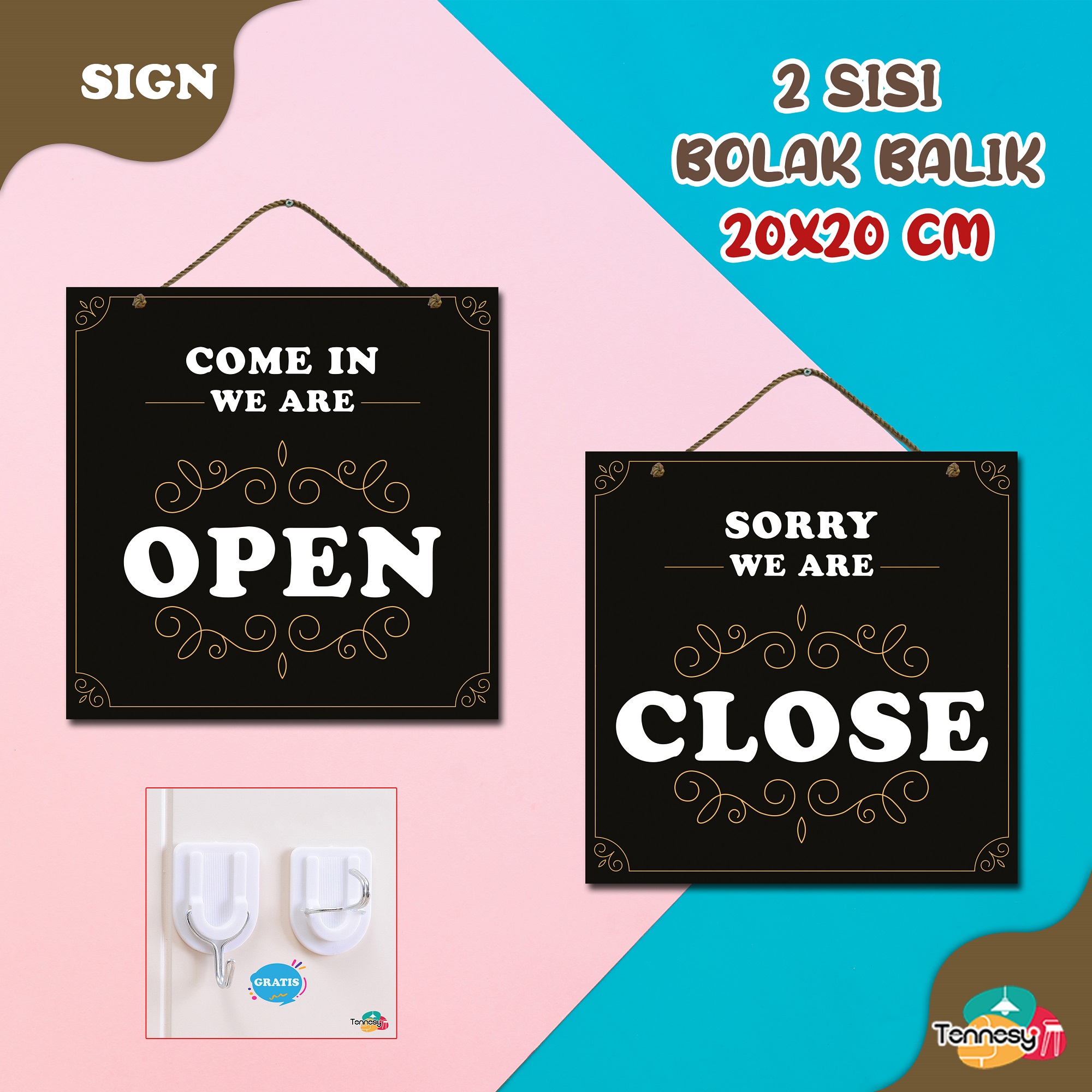 PAJANGAN SIGN OPEN CLOSE TOKO 20x20CM HIASAN DINDING GANTUNG WALL DECOR ...