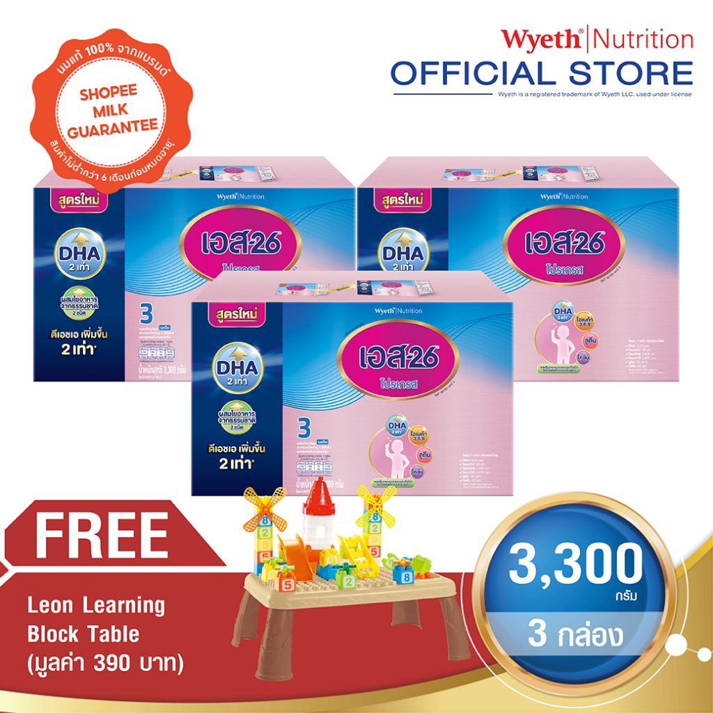 S-26 Progress 3300g นมผง ยกลัง (สูตร 3) Pack 3 กล่อง รับฟรี Learning ...