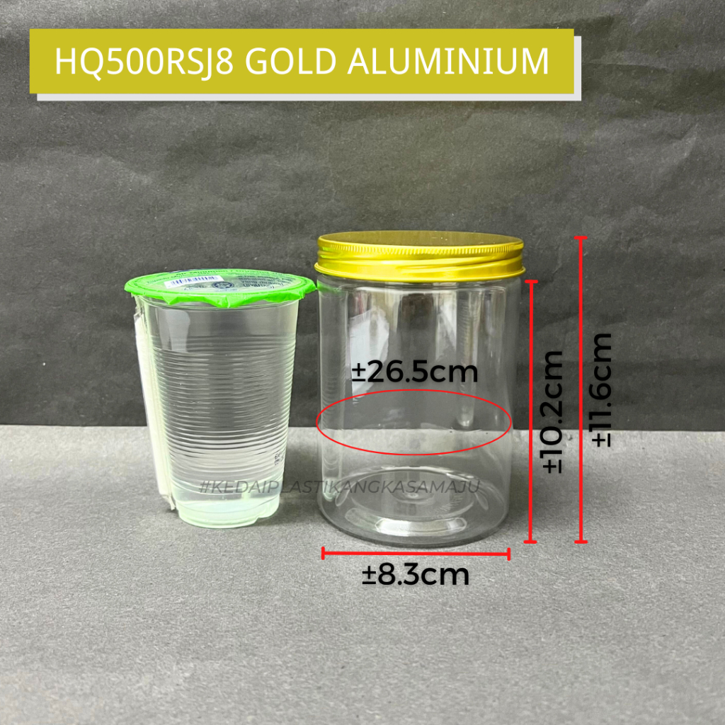 Balang HQ500RSJ8 (500ml) Gold Aluminium Cap - Balang Kuih Raya, Bekas Rempah, ChocoJar, Cookies ...